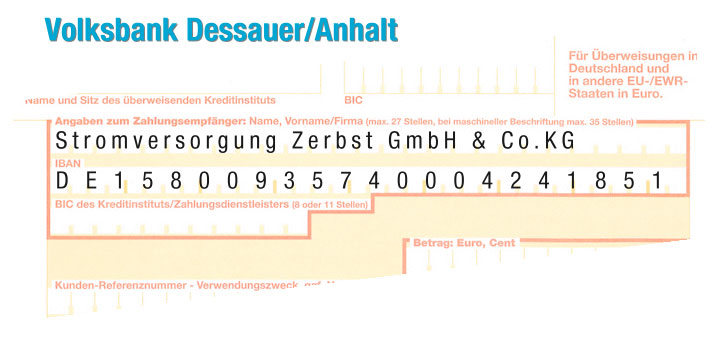 Bankeinzug/ Bankverbindung – Stromversorgung Zerbst